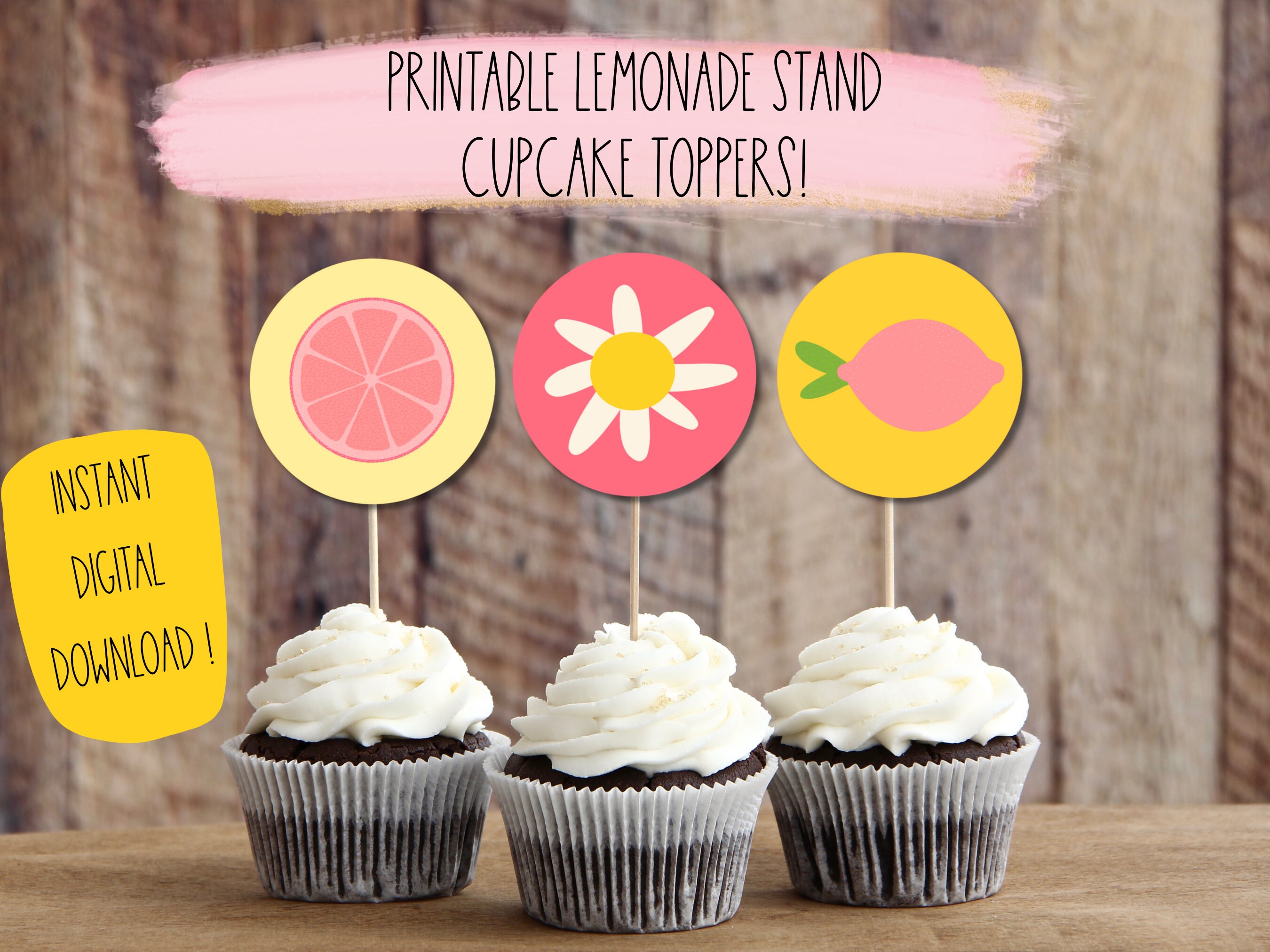 Printable Lemon Cupcake Toppers Lemonade Stand Cup Labels - Etsy