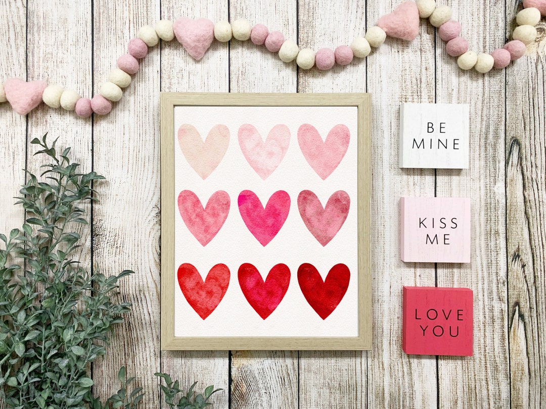 Printable Valentines Wall Art, Boho Watercolor Art Print, Hand Drawn ...