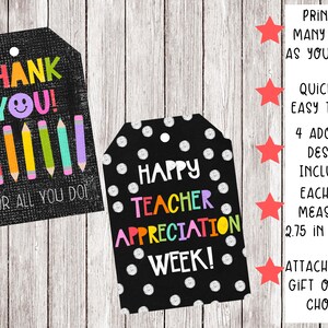 Teacher Appreciation Week Gift Tag, Printable Thank You Card, End of ...