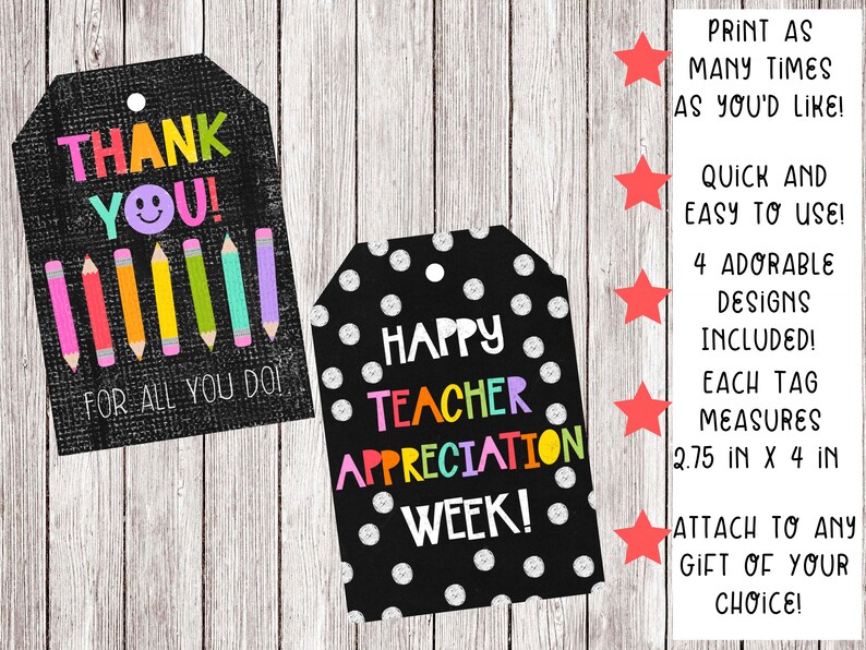 Teacher Appreciation Week Gift Tag, Printable Thank You Card, End of ...