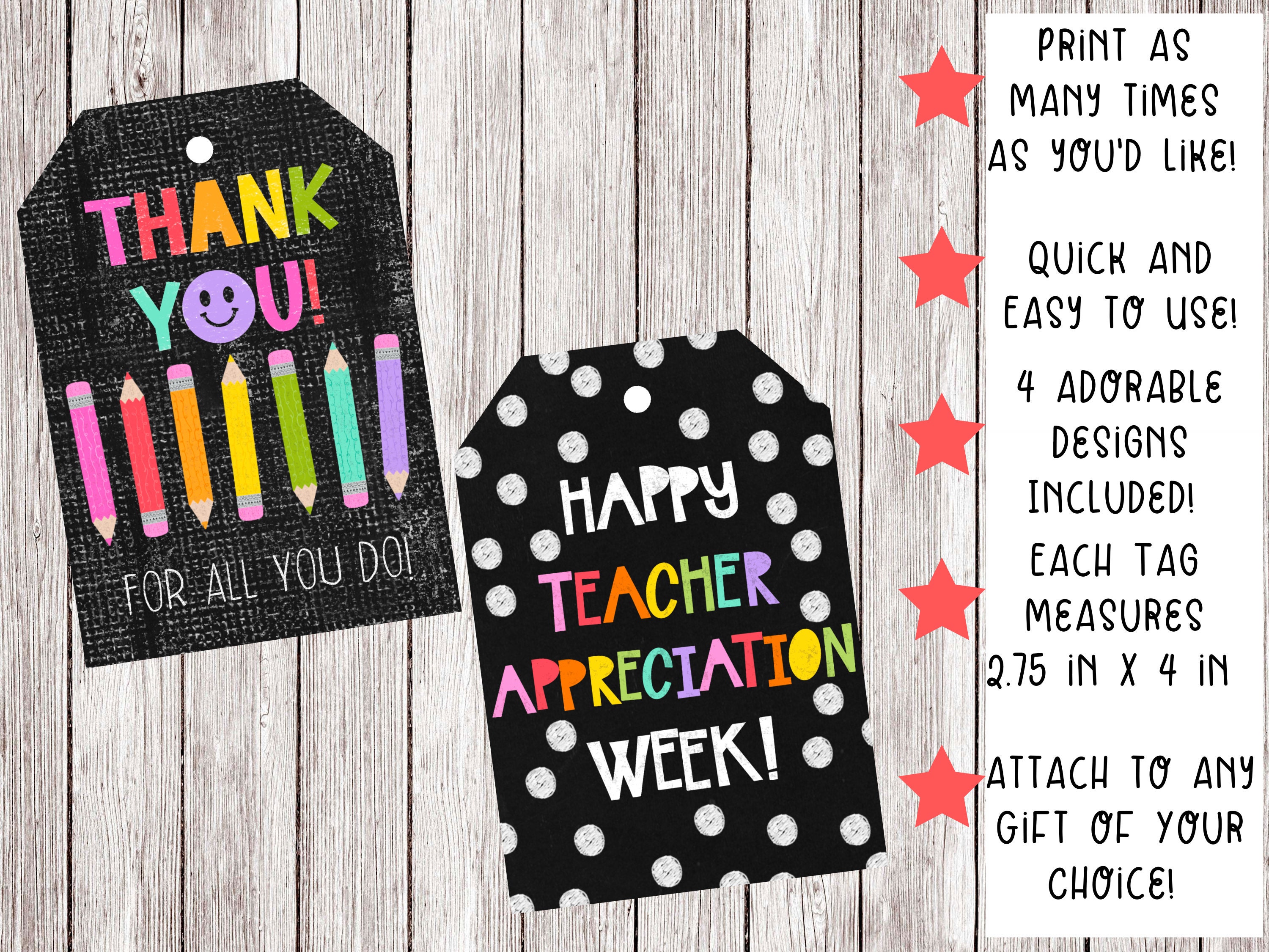 Teacher Appreciation Week Gift Tag, Printable Thank You Card, End of ...