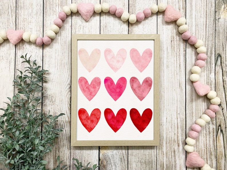 Printable Valentines Wall Art, Boho Watercolor Art Print, Hand Drawn ...