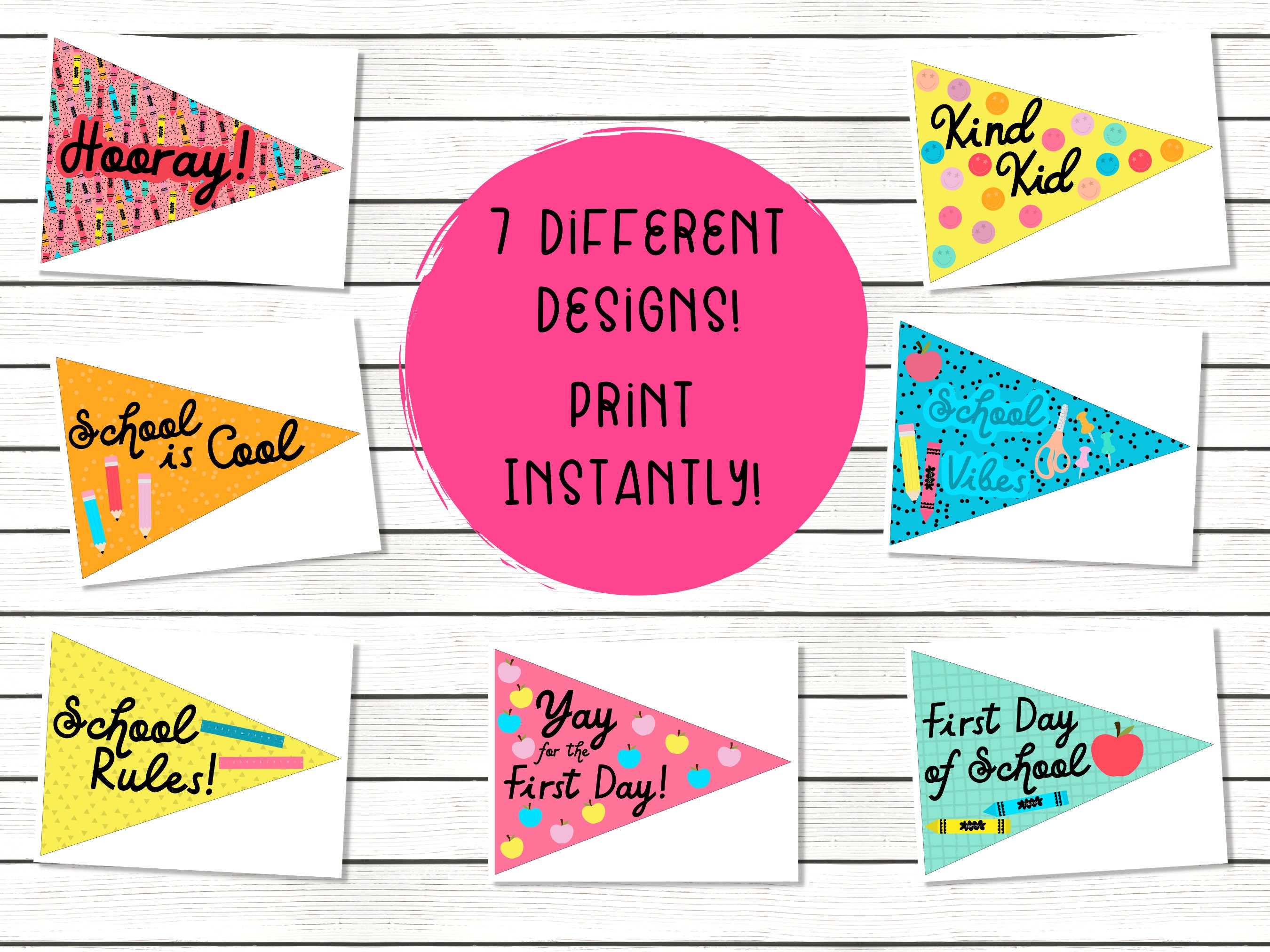 Printable School Pennant Flags, Back to School Photo Prop, First Day of ...
