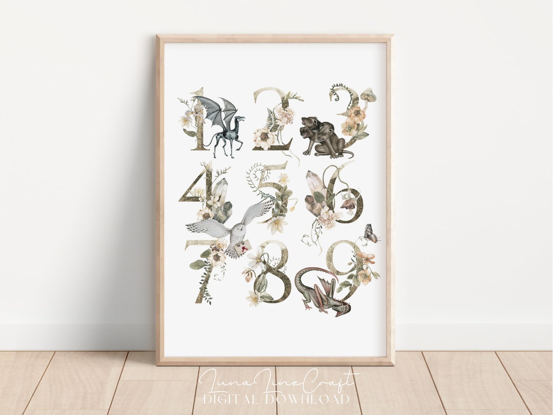 Magical Beast Number Chart Floral Watercolor Printable Nursery Wall Art ...