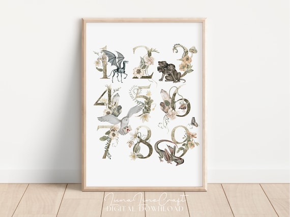 Magical Beast Number Chart Floral Watercolor Printable - Etsy