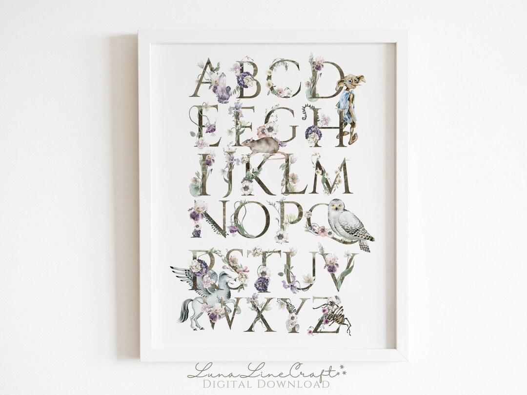 Magical Beast Alphabet Print Floral Watercolor Printable Nursery Wall ...