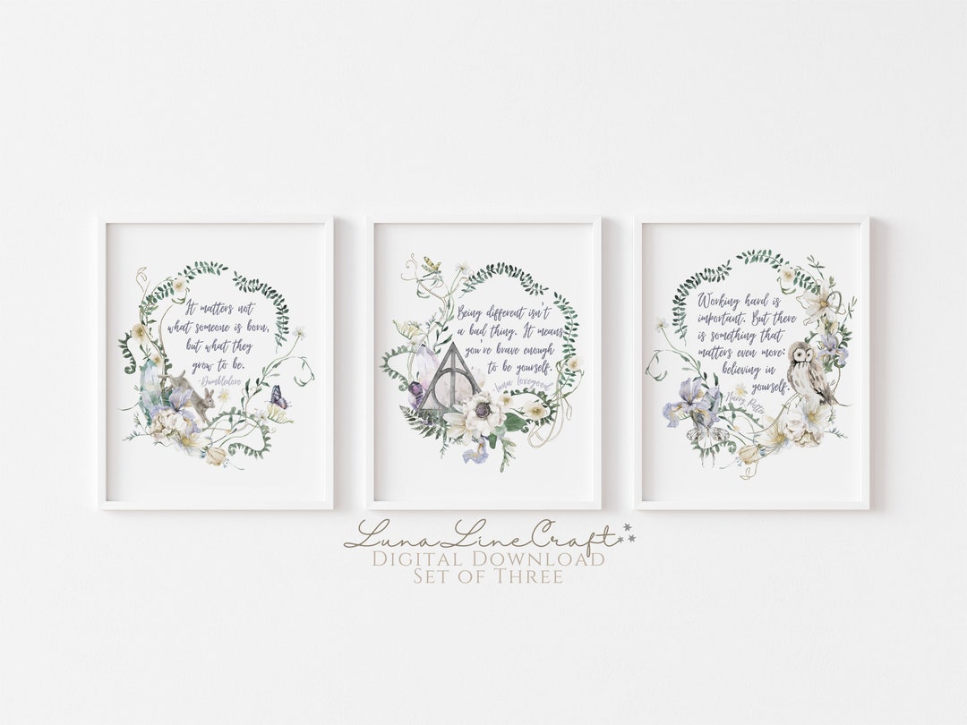 Set of Three HP Inspirational Quotes | Floral Pastel Watercolor ...