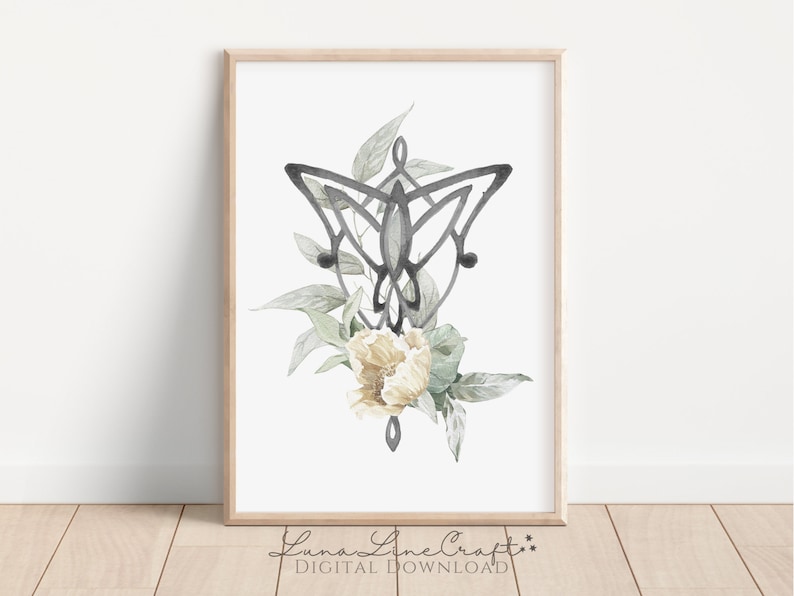 Tolkien Evenstar Elf Symbol Middle Earth Floral Watercolor - Etsy
