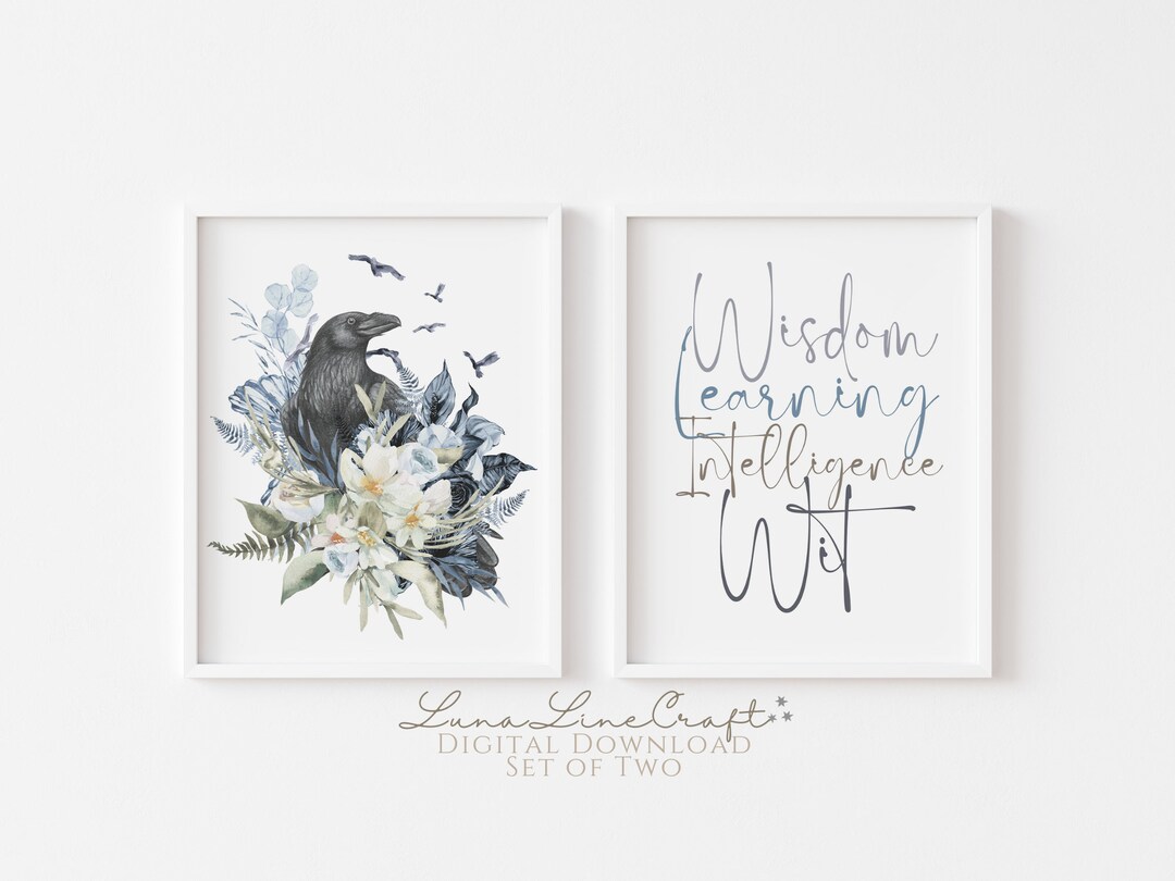 Set of 2 Wisdom Raven Magic Castle House Prints | Floral Watercolor ...