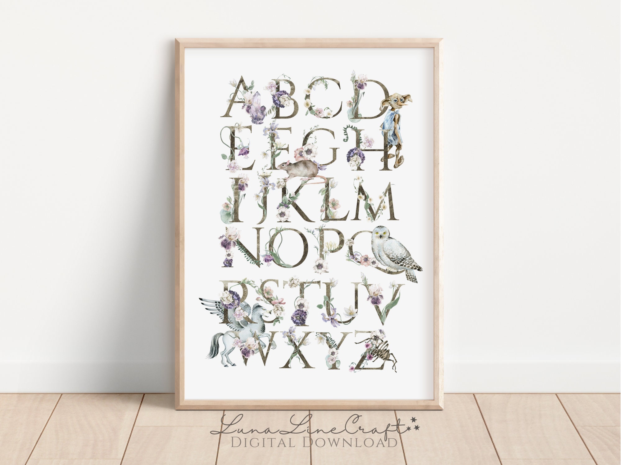 Magical Beast Alphabet Print Floral Watercolor Printable - Etsy