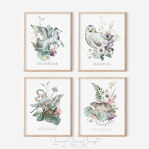 Set of Nine Magical Beasts Pack 01 Floral Watercolor - Etsy