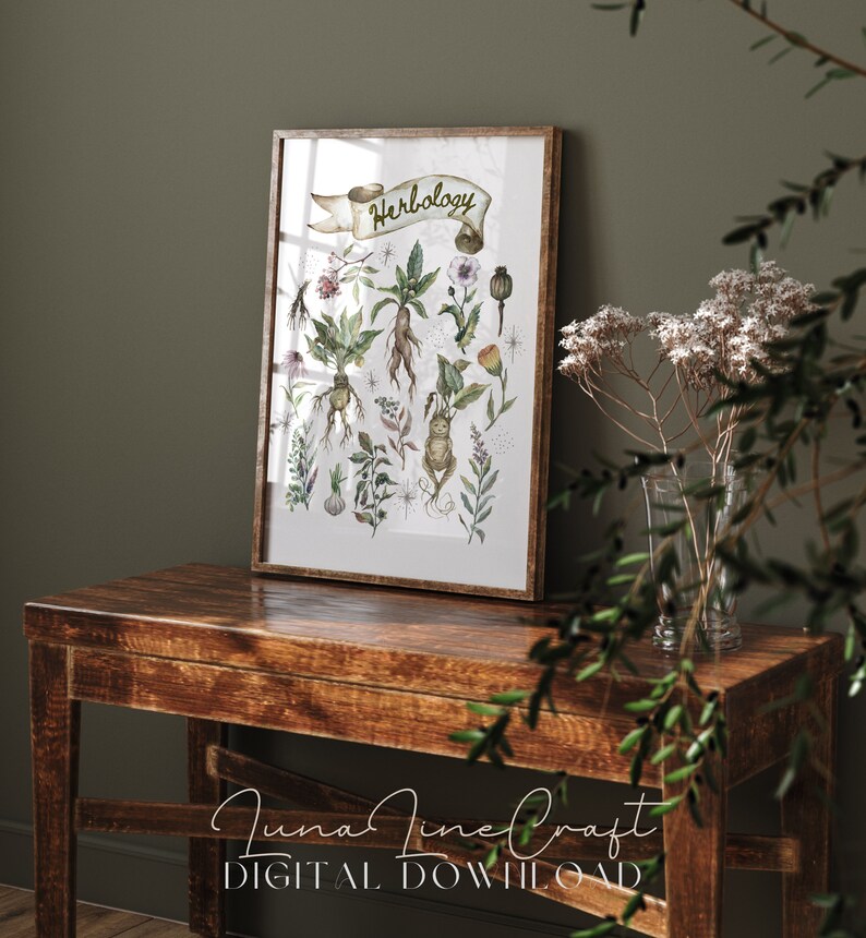 Herbology Medicinal Plant Chart Magic Botanical Watercolor - Etsy