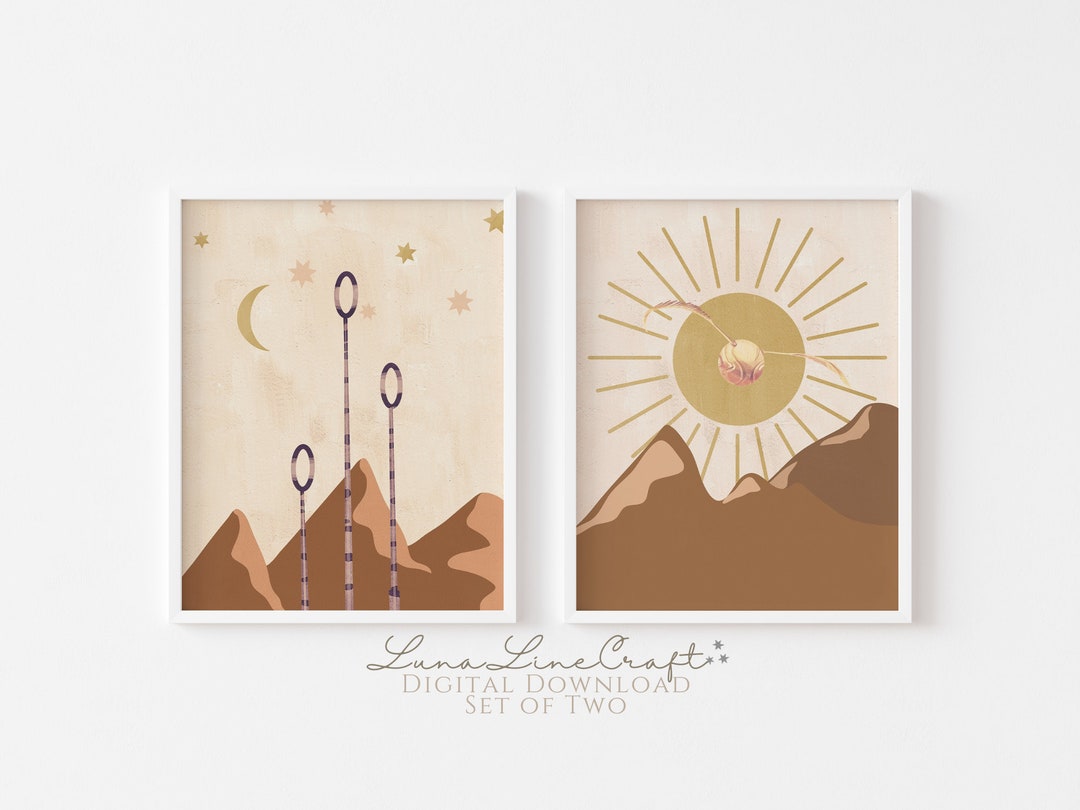 Set of 2 Wizard Flying Broom Game Prints | Modern Bohemian Printable ...