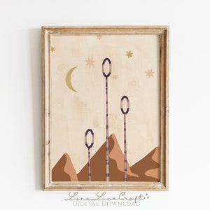 Set of 2 Wizard Flying Broom Game Prints | Modern Bohemian Printable ...
