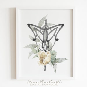 Tolkien Evenstar Elf Symbol | Middle Earth Floral Watercolor Printable ...