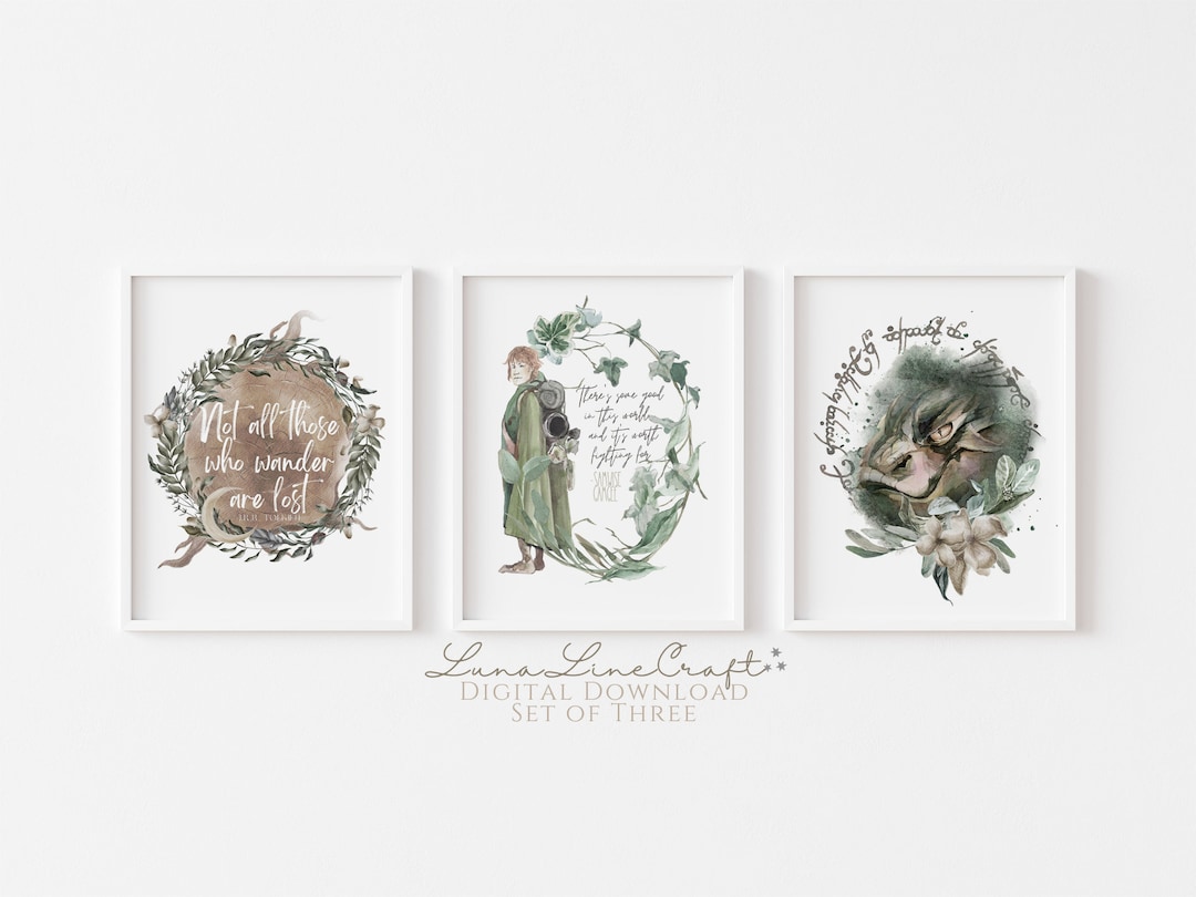 Set of 3 Middle Earth Prints | Woodland Dragon Nursery Watercolor ...