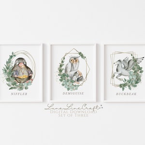 Set of Three HP Botanical Beasts | Magical Creatures Watercolor ...