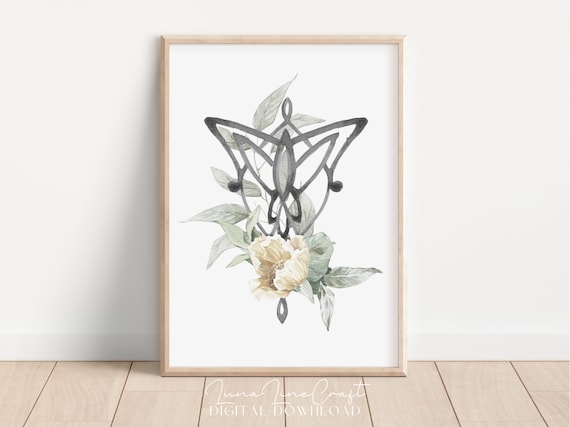 Tolkien Evenstar Elf Symbol Middle Earth Floral Watercolor | Etsy