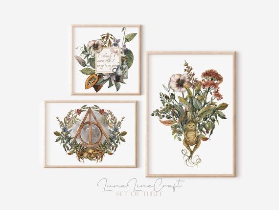 Set of 3 Herbology Prints Magic Botanical Watercolor - Etsy
