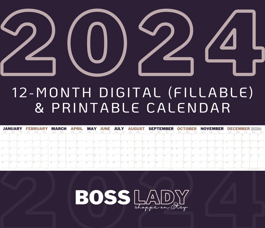 2024 Calendar (12-months) - Instant Download, Letter Size 11x8.5 ...
