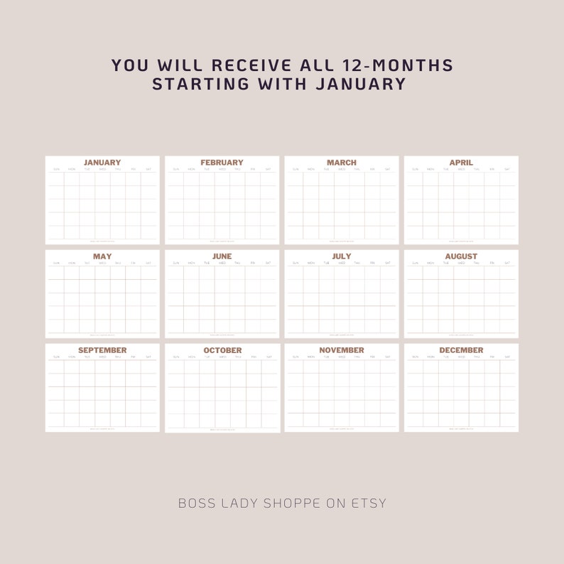 Blank Monthly Calendar, Printable Blank Calendar, Blank Calendar, PDF ...