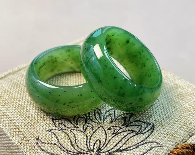 DEAL! Certified Natural Jade Band, US 9-10 Jade Wide Band Ring, Spring ...