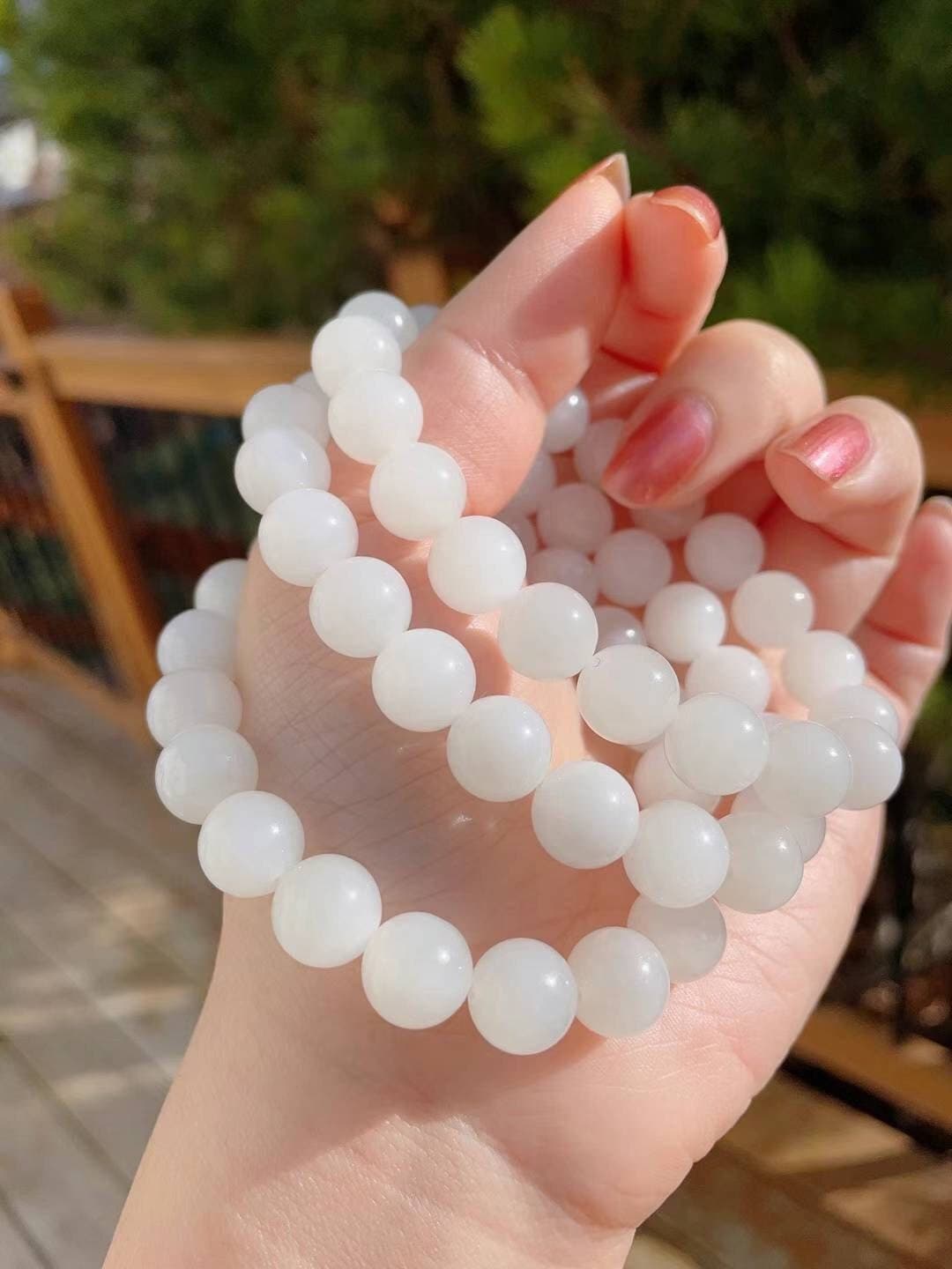 Certified Natural White Jade Bracelet, High Grade Jade Beaded Bracelet ...