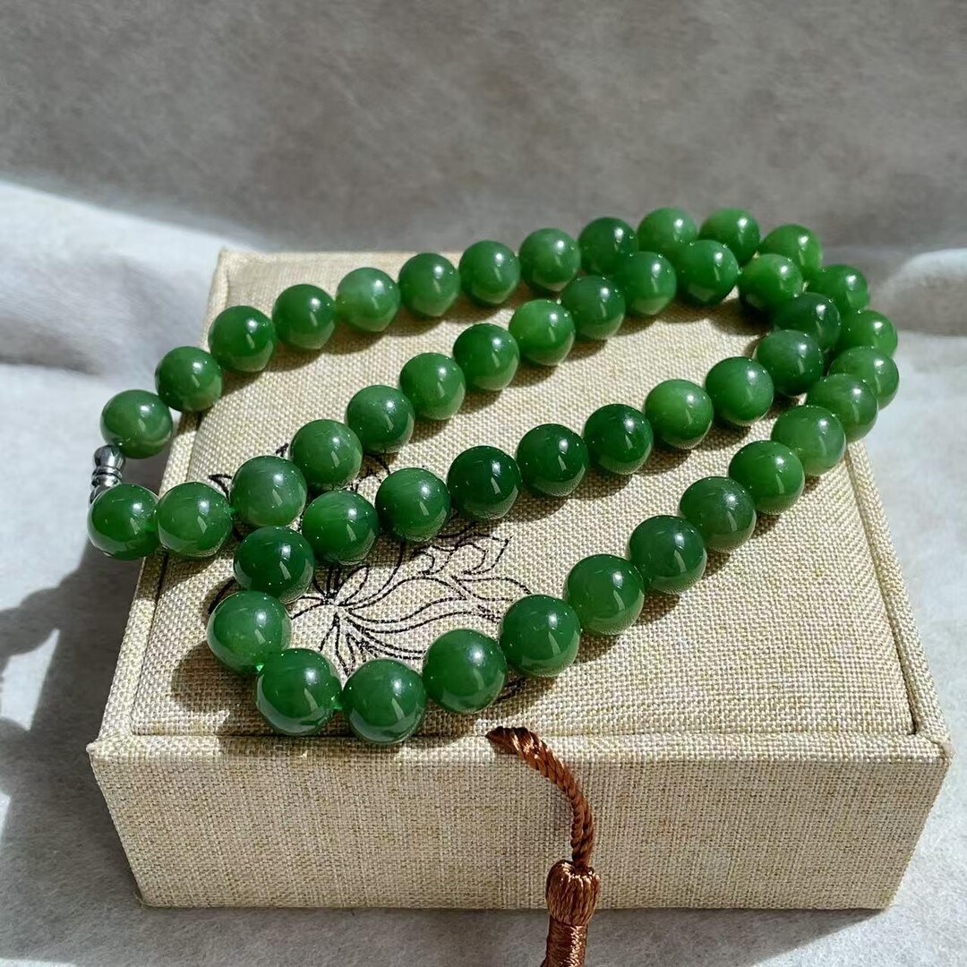 Certified Natural Green Jade Necklace, High Grade Rich Green Jade, 10mm ...