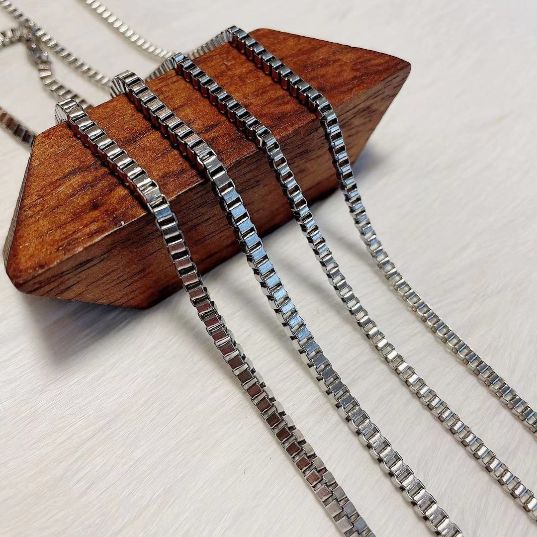 Stainless Steel Box Chain, Necklace for Men, Minimalist Silver Steel ...