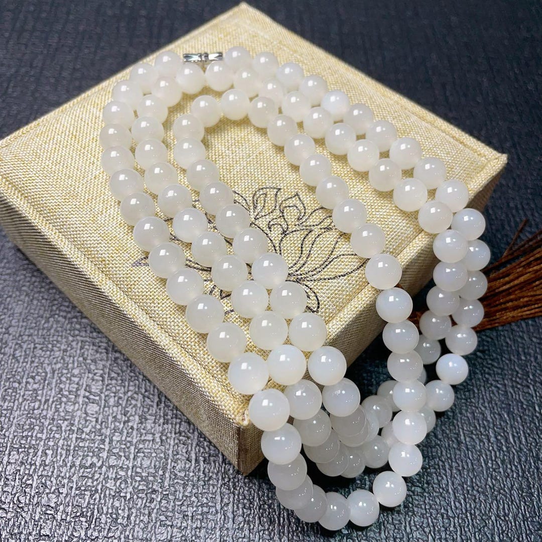 Certified Natural White Jade Long Necklace, Genuine Natural White Jade ...