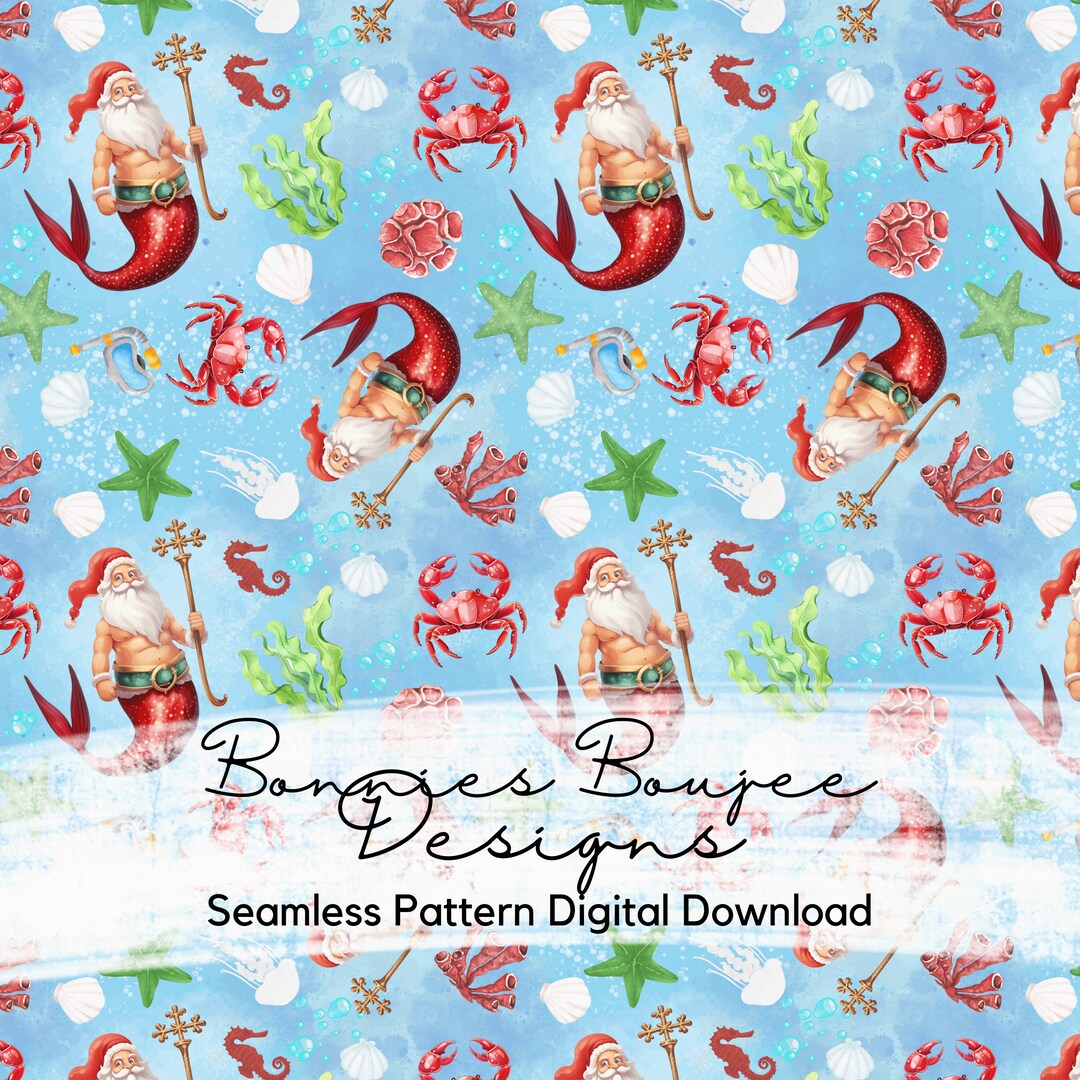 Santa Mermaid Christmas Seamless File - Etsy