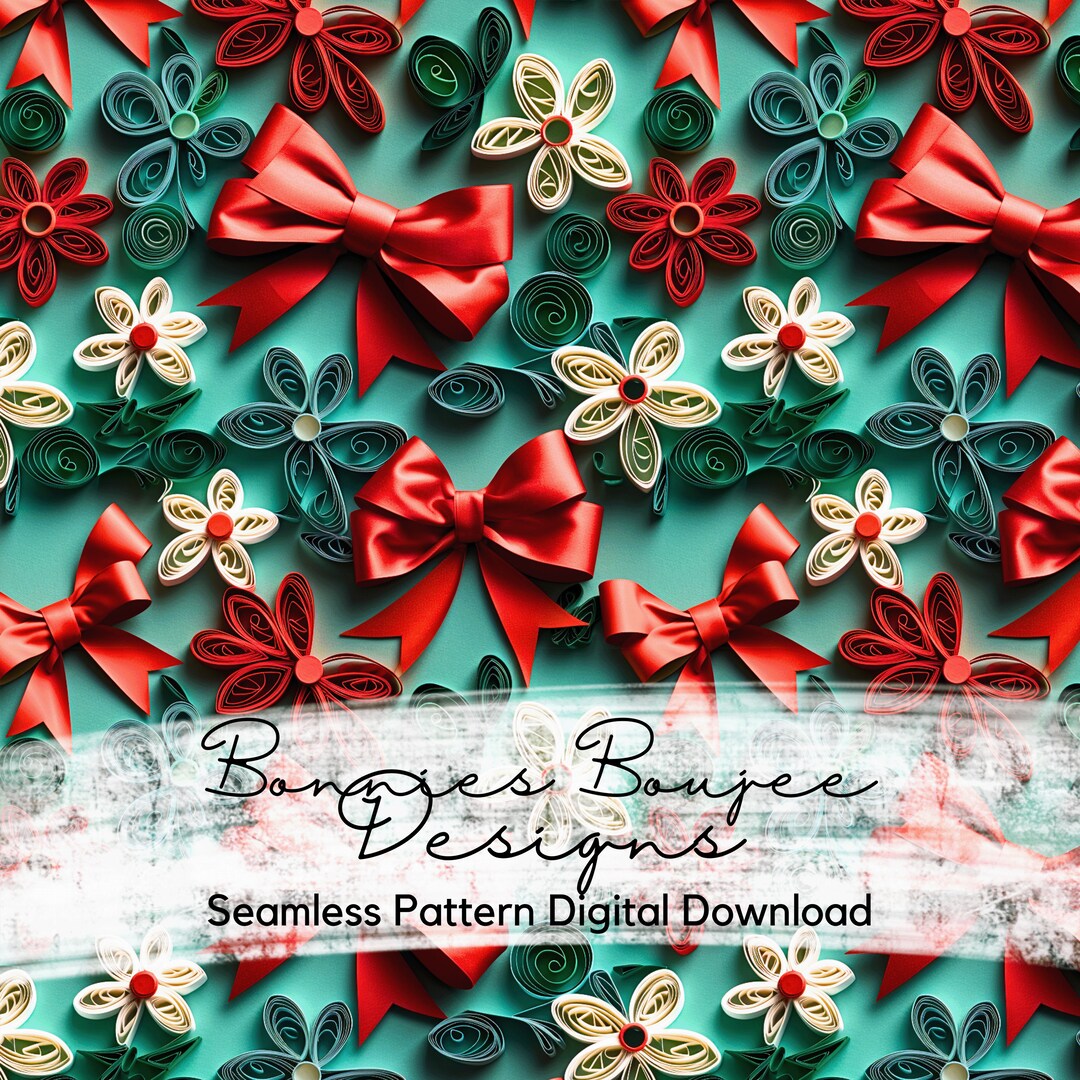 Realistic Christmas Ribbon Bows With Quilled Flowers Seamless File - Etsy