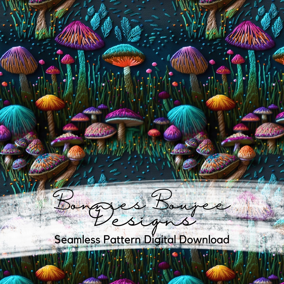 Neon Mushroom Faux Embroidery Seamless Pattern (digital Download) - Etsy