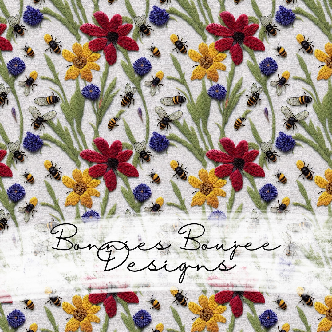 Wildflowers and Bees Embroidery: Spring Seamless File (digital Download ...