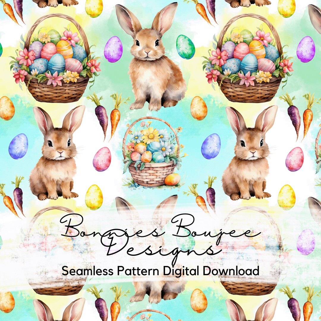 Green Easter Bunny Background File, Watercolor Seamless Easter Baskets ...