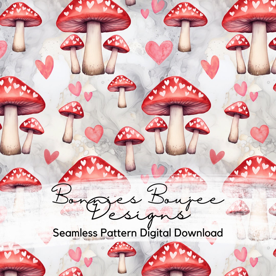 Playful Cottagecore Hearts Seamless File, Watercolor Mushroom Seamless ...
