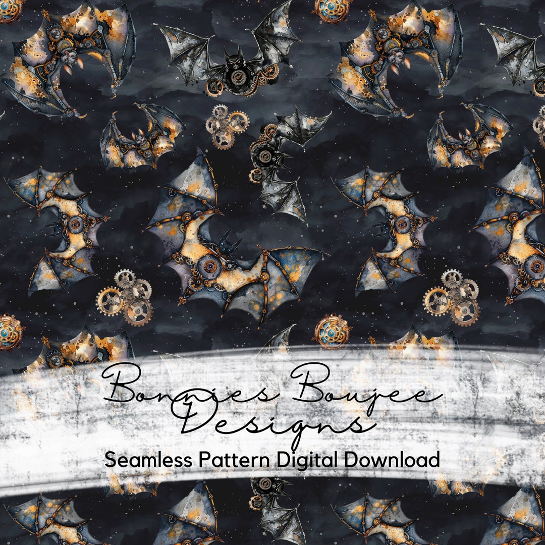 Steampunk Bat Halloween Watercolor Style Seamless File Digital Download ...