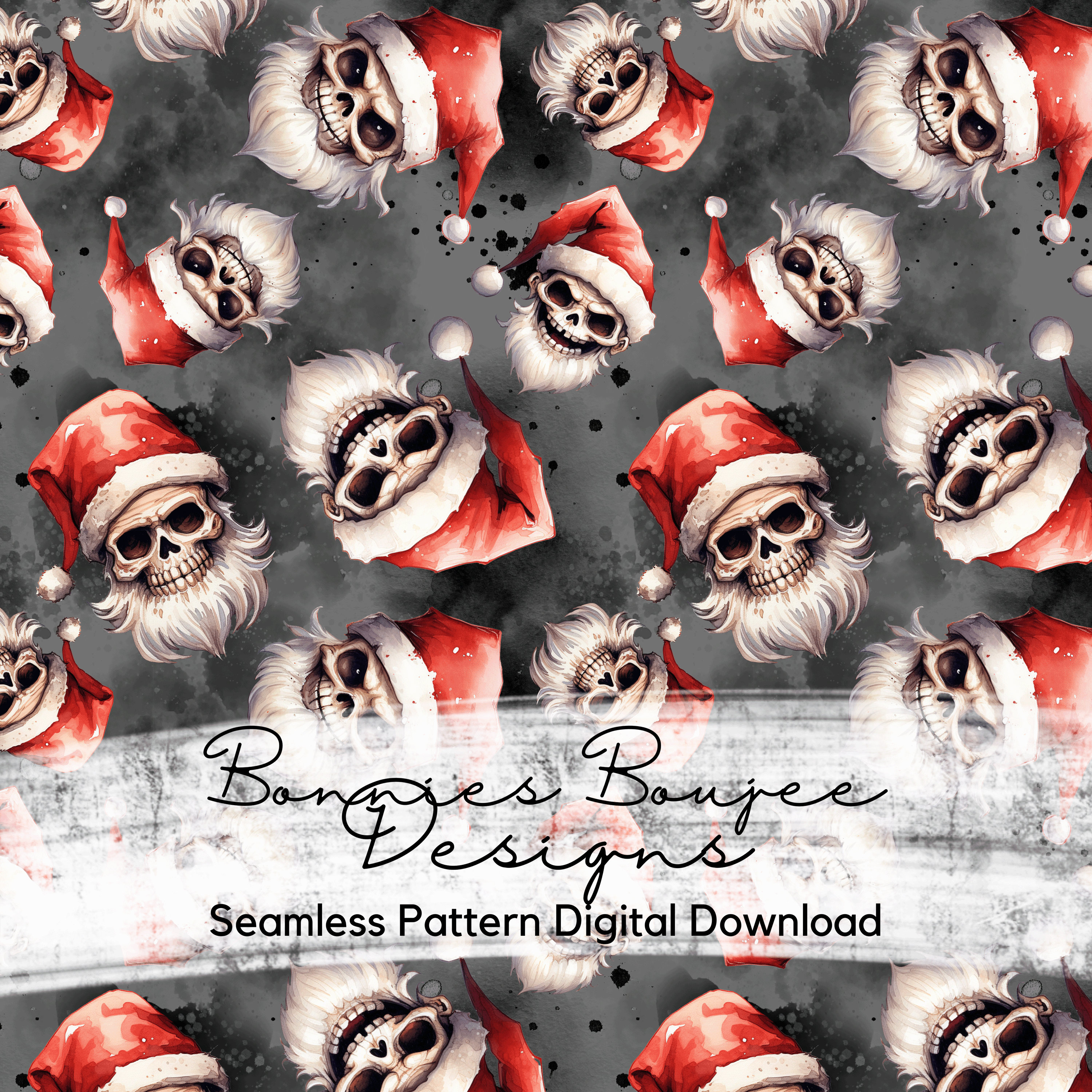 Edgy Horror Skull Santa Watercolor Christmas Seamless File - Etsy
