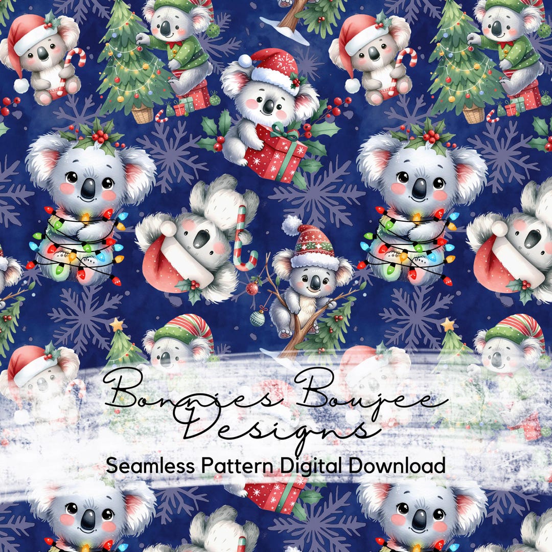 Cute Koala Christmas Seamless Pattern, Winter Seamless, Digital ...