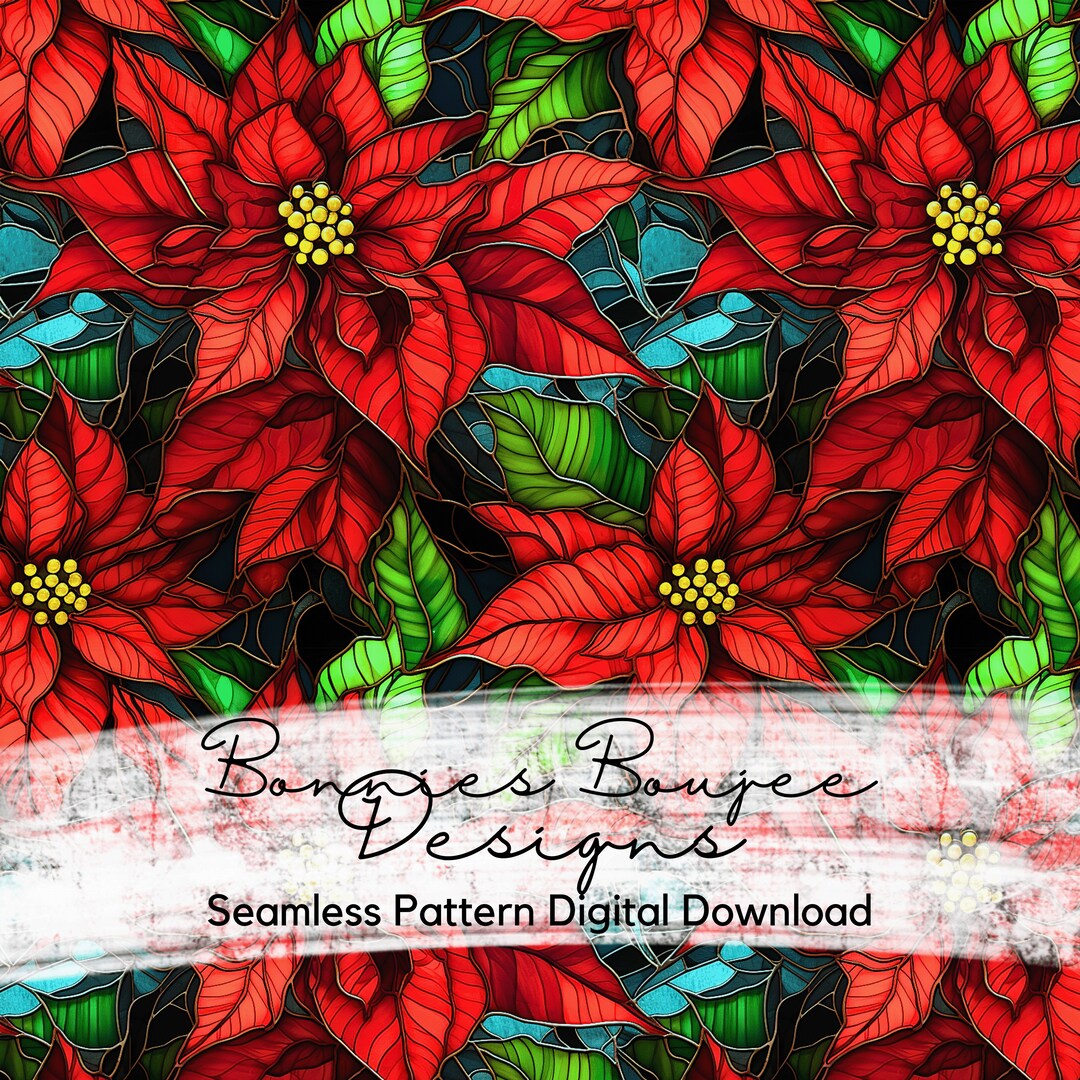 Stained Glass Poinsettias Christmas Seamless File - Etsy