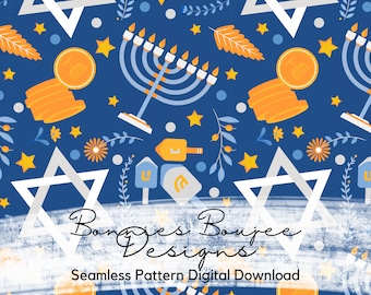 Hanukkah Seamless Pattern, Star of David and Dreidel, Digital Download ...