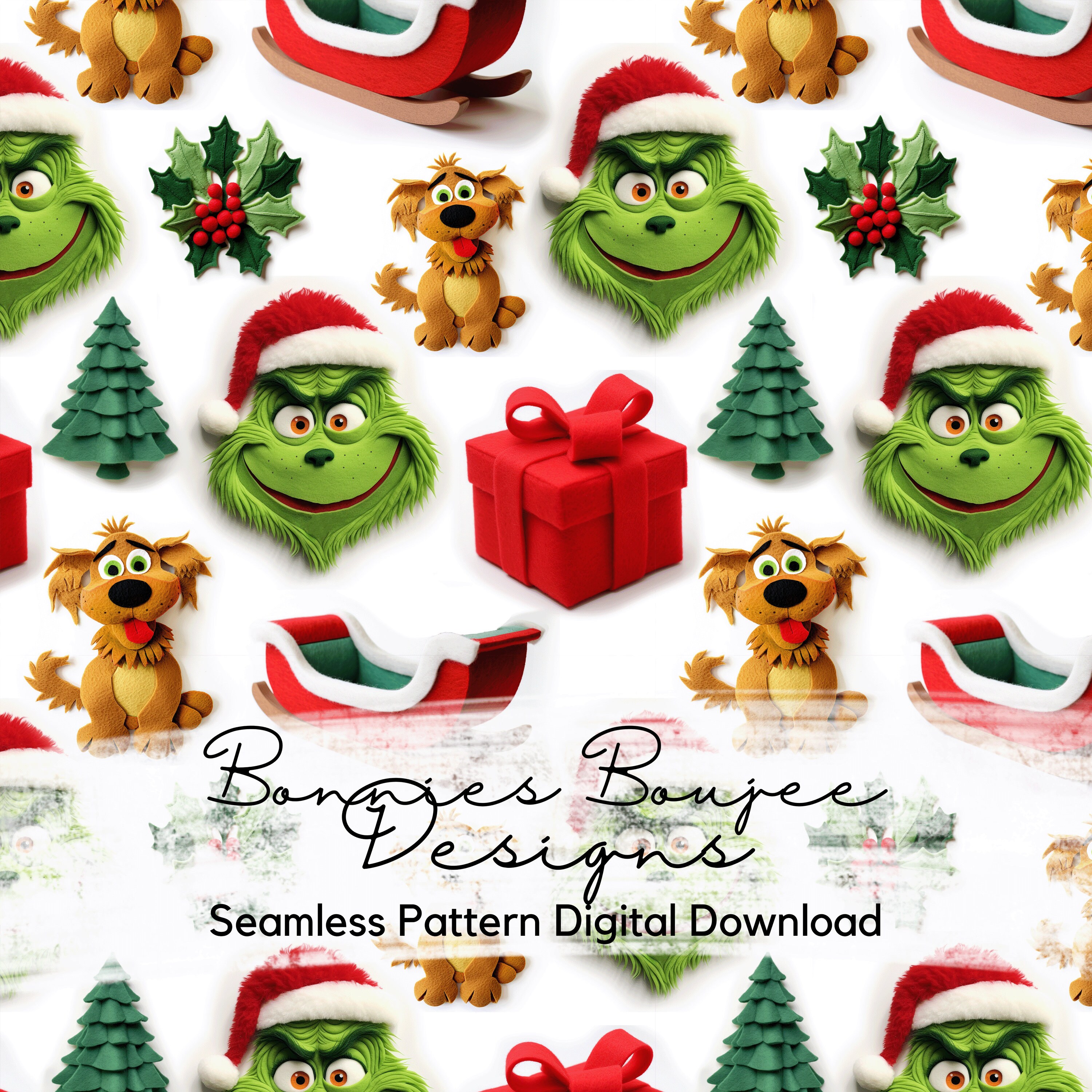 Realistic Grinch and Max Inspired Christmas Seamless File - Etsy