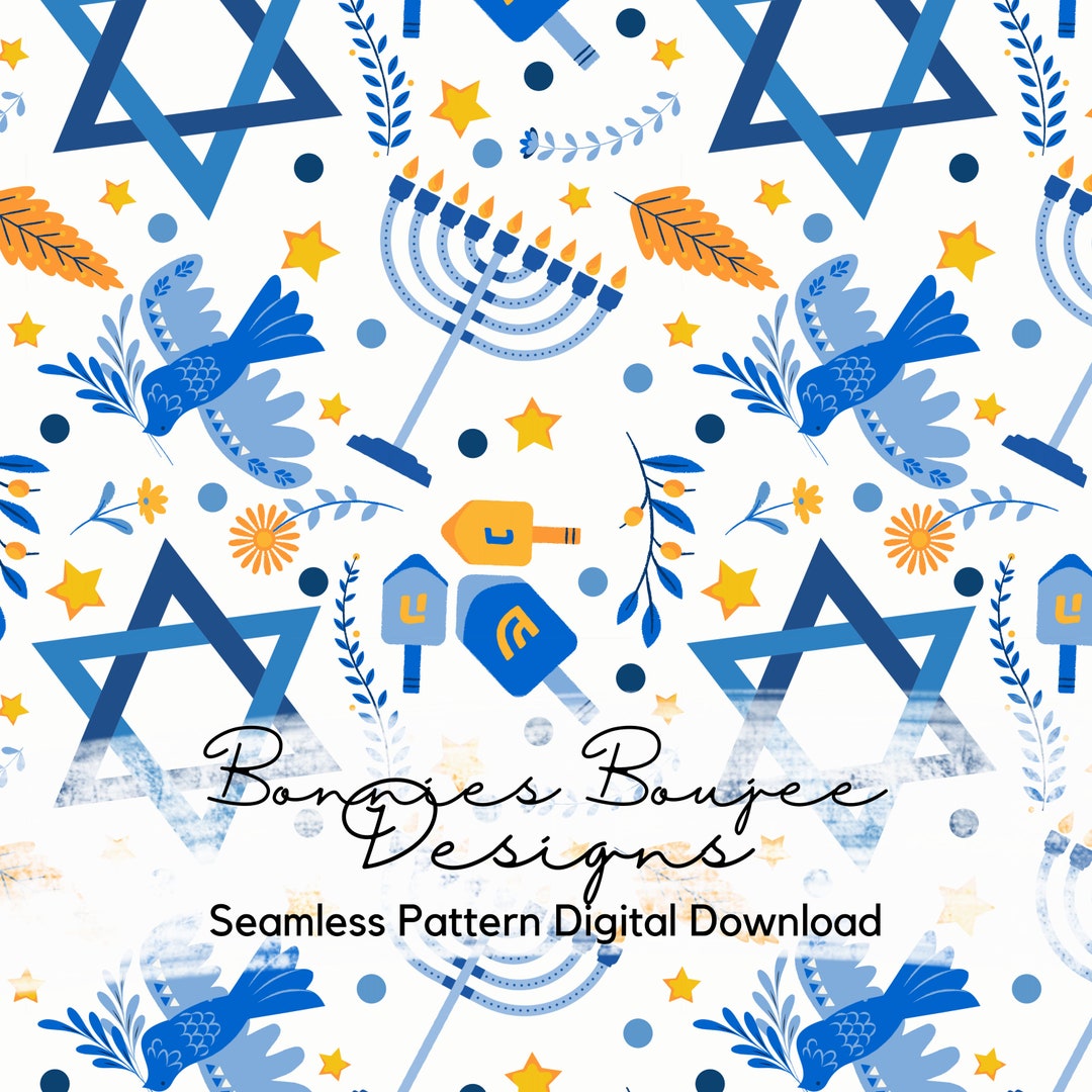 Winter Hanukkah Seamless File, Star of David and Dreidel, Digital ...
