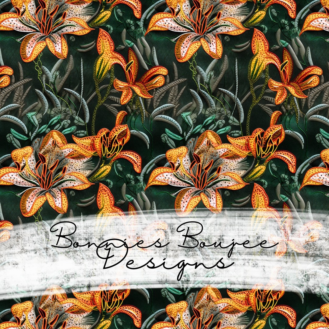 Tiger Lily Flower Seamless File, Seamless Embroidery Pattern, Digital ...