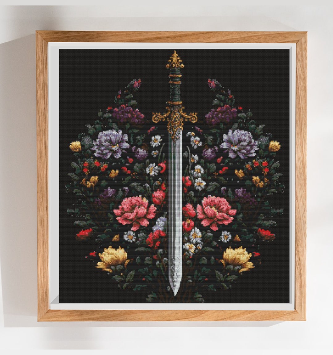Mystical Sword Floral Pattern - Modern Colourful Cross Stitch - Digital ...
