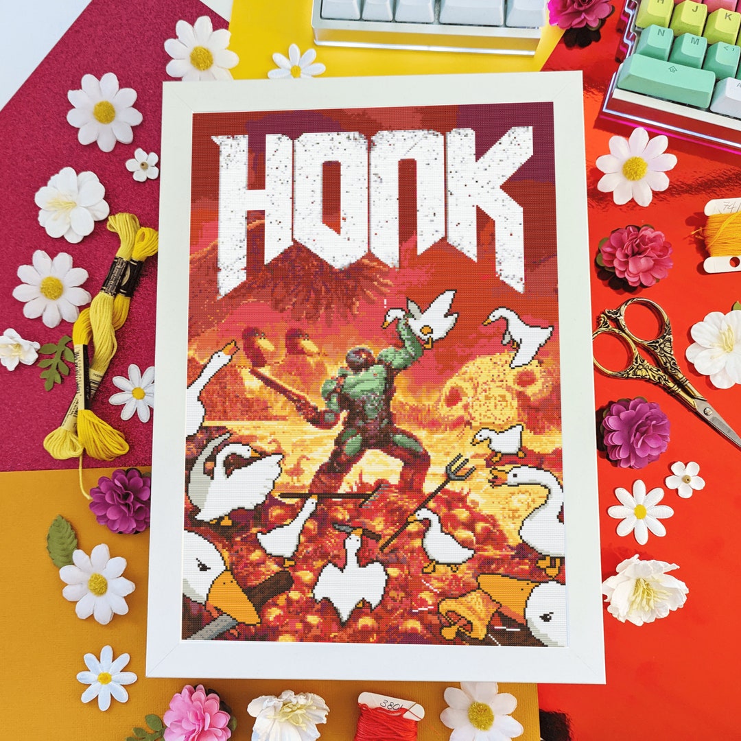 Honk: Geese in Hell Pattern - Modern Funny Gaming Cross Stitch ...