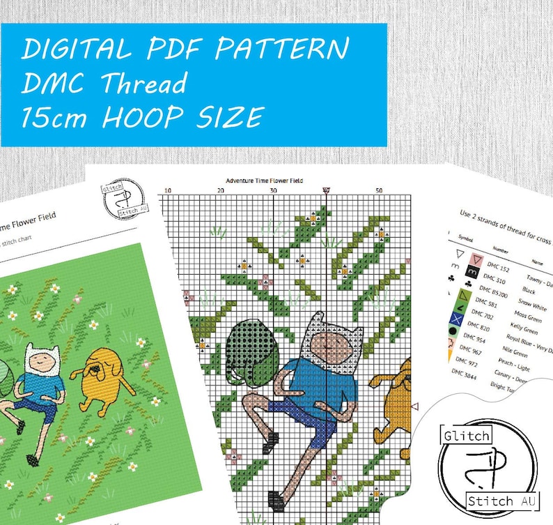 Adventure Time Flower Field - Modern Colourful Cross Stitch - Digital ...