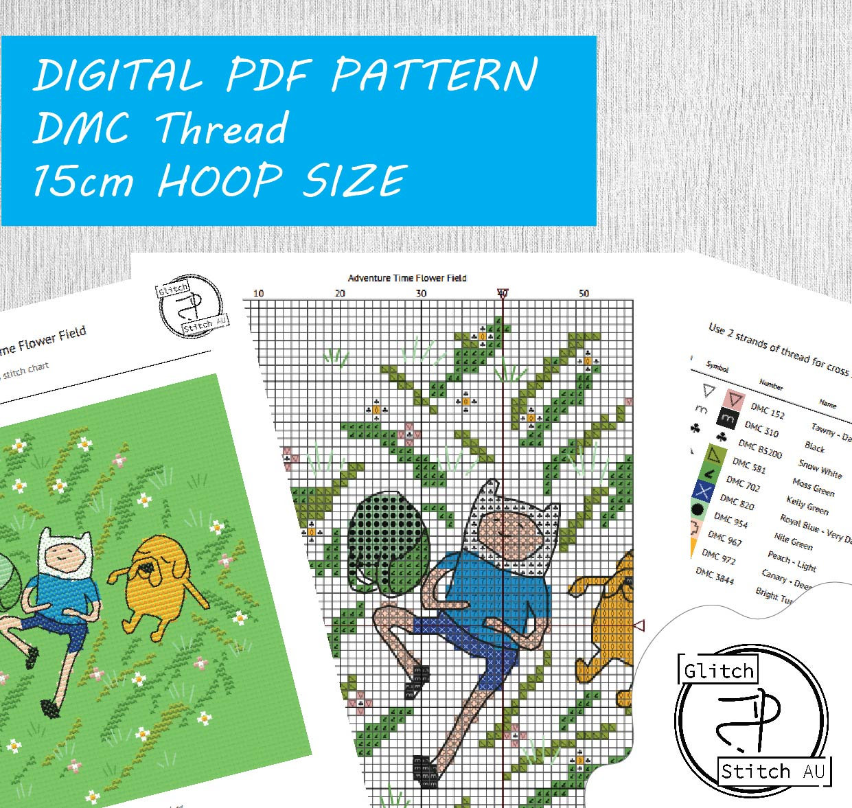 Adventure Time Flower Field - Modern Colourful Cross Stitch - Digital ...