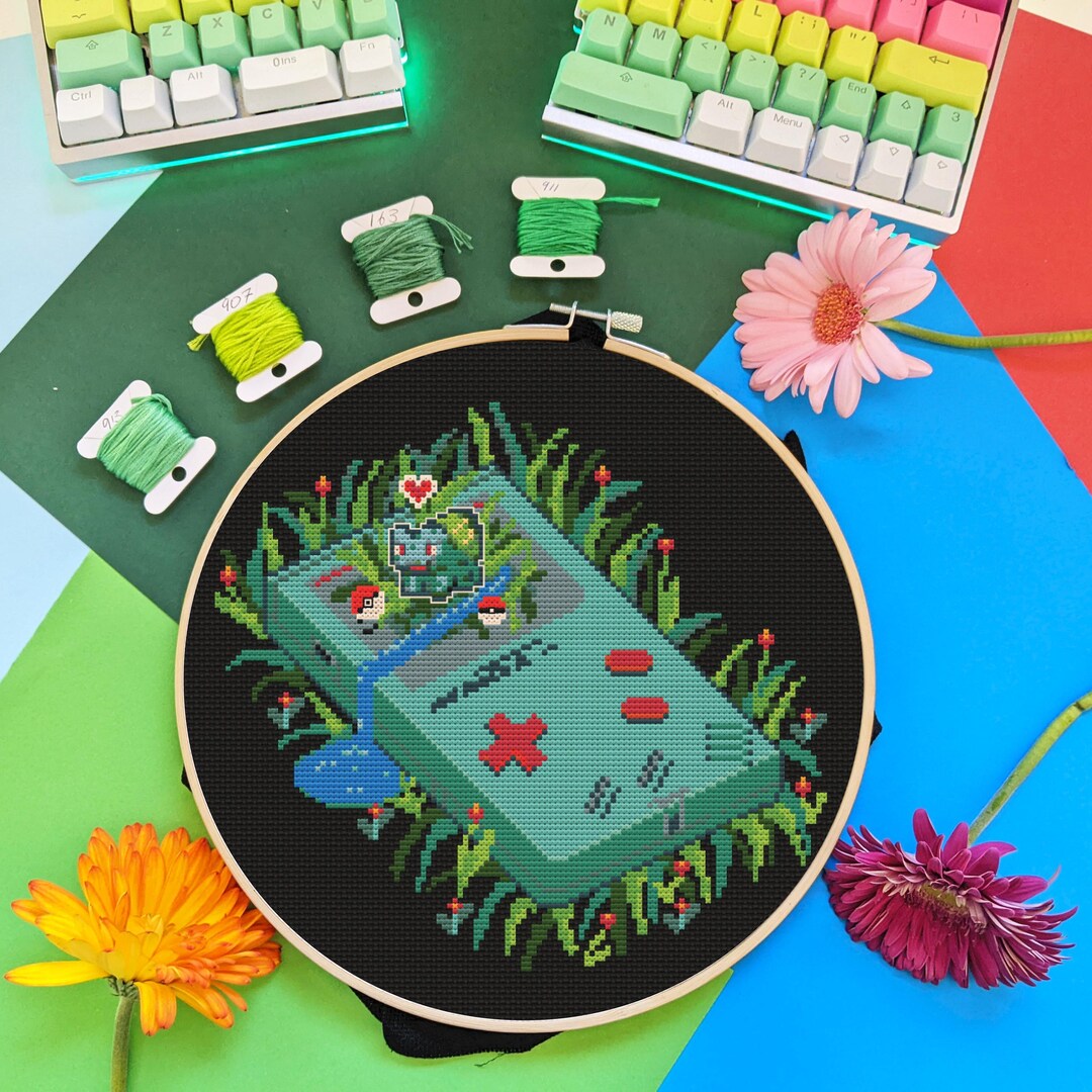 Gameboy Bulbasaur Pokemon - Modern Colourful Cross Stitch - Digital PDF ...