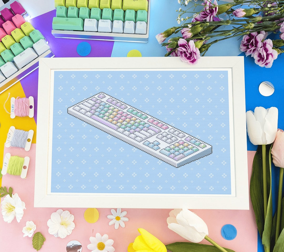 Rainbow Jelly Keyboard Pattern - Modern Gaming Cross Stitch - Digital ...
